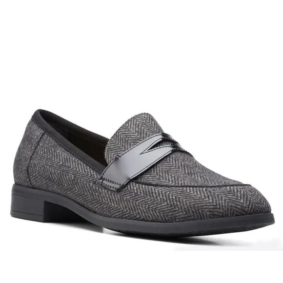 Clarks | Shoes | Clarks Trishrose Gray Herringbone Penny Loafer Almond ...